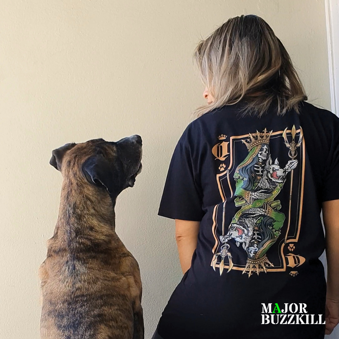 Queen of Clubs (Hellhound) Unisex Tshirt – Major Buzzkill